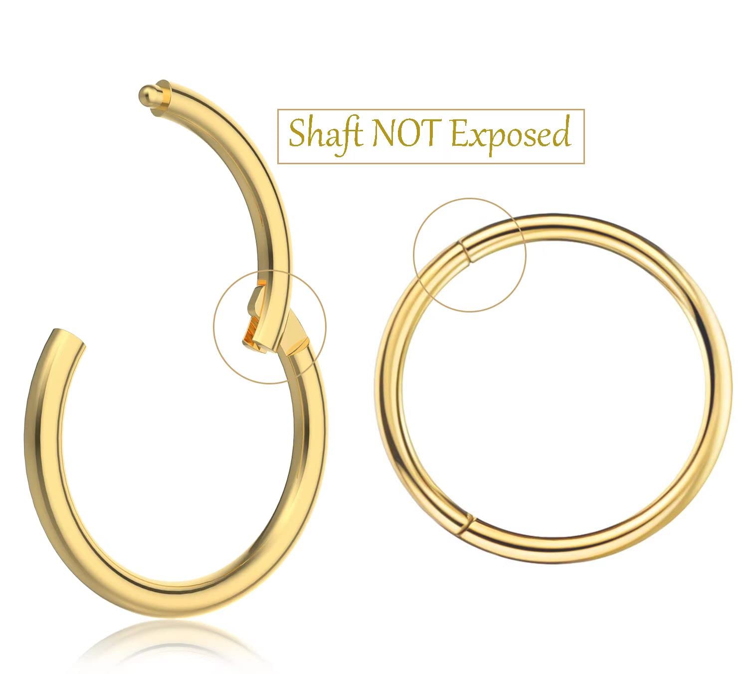 Whisper Nose Rings, 18G Surgical Steel Septum HoopsJewelry Hypoallergenic Hoop Lips 4 Pcs Gold