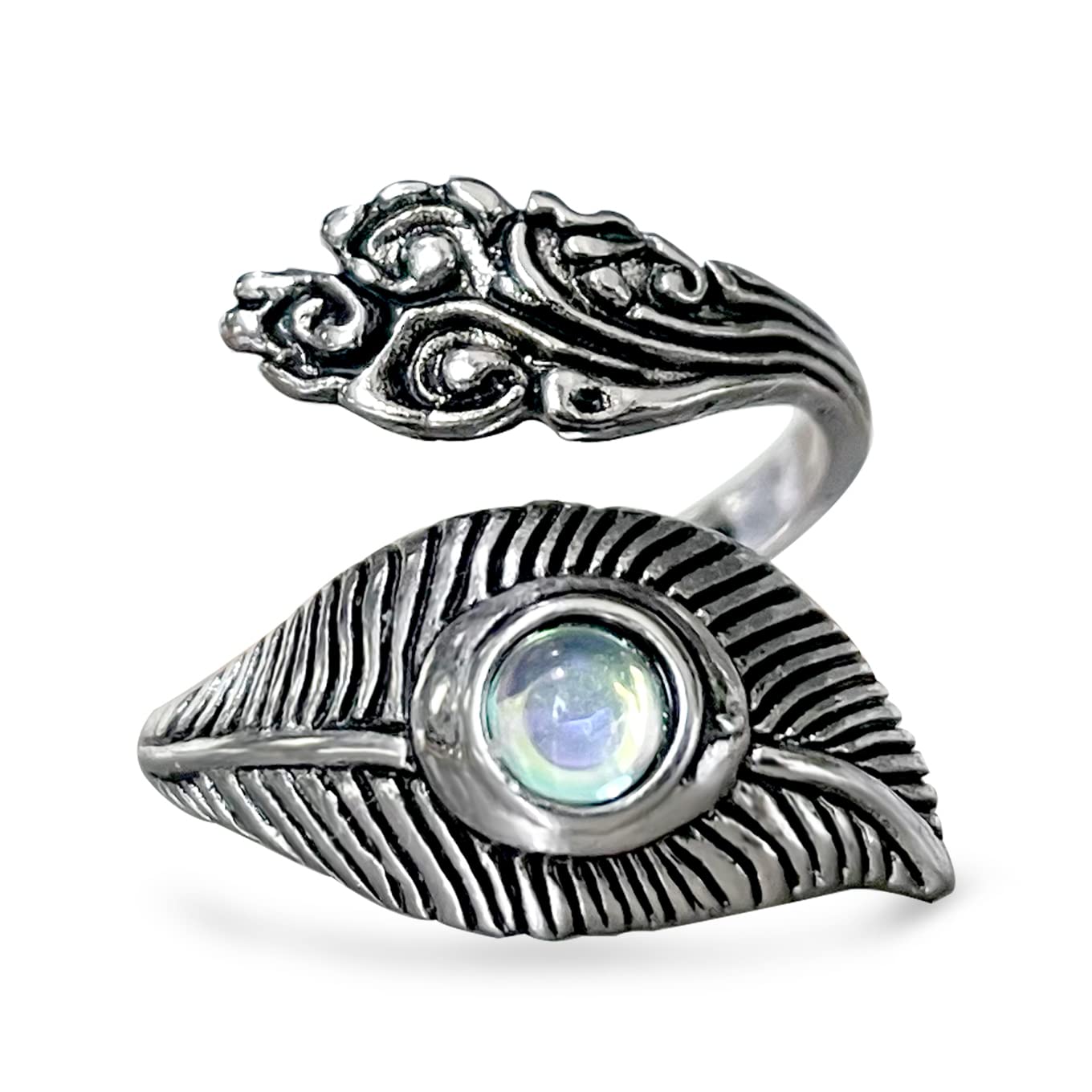 Womens Open Feather Ring,Adjustable S925 Sterling Silver Twist Spiral Wrap Punk Gothic Ring Jewelry for Women (Ring_E, Adjustable)