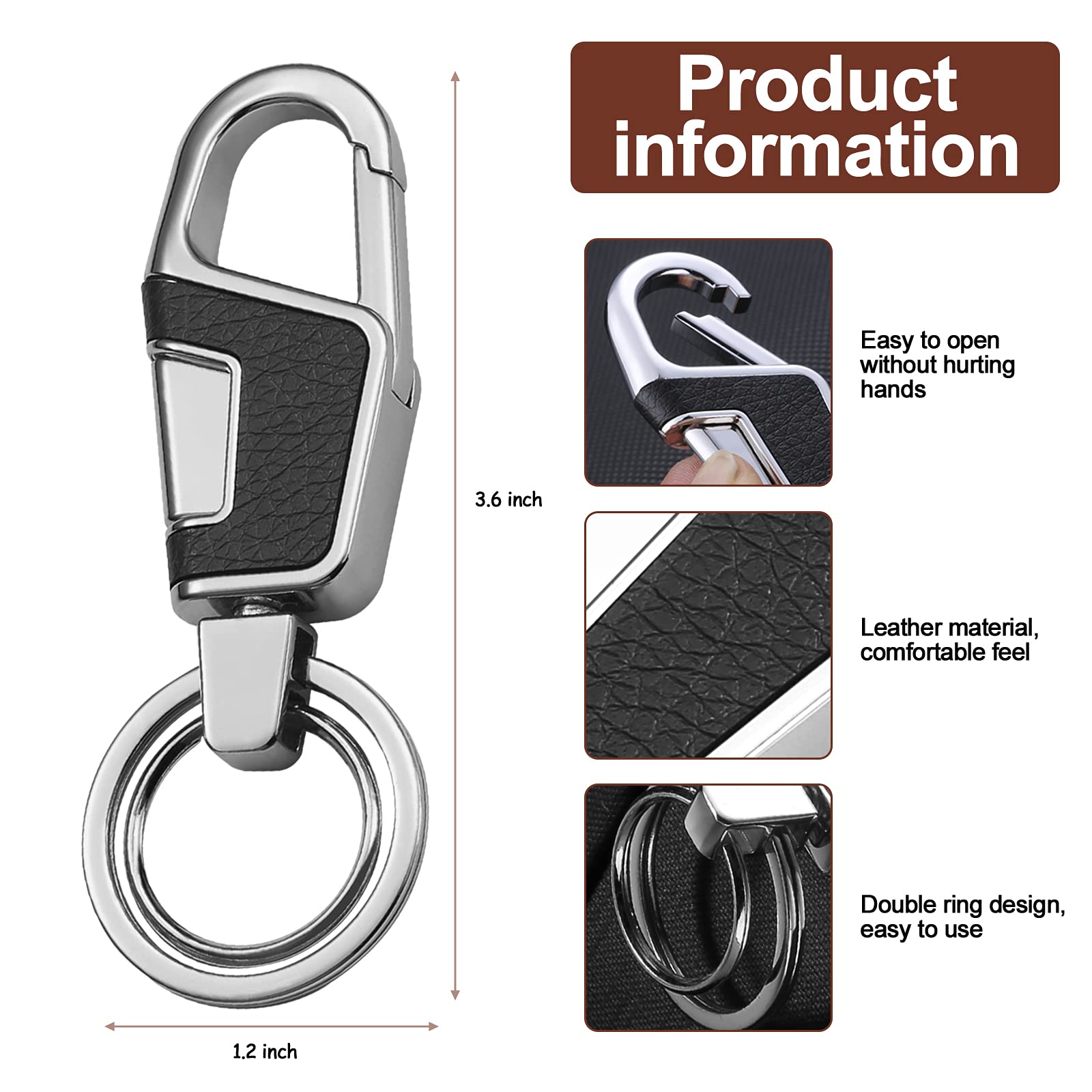 Taeekiy key chain simple design.Leather keychain feels comfortable, Perfect match for your keys, car key chains etc. Gift box packaging. Keychains for Women or man(Black keychain)
