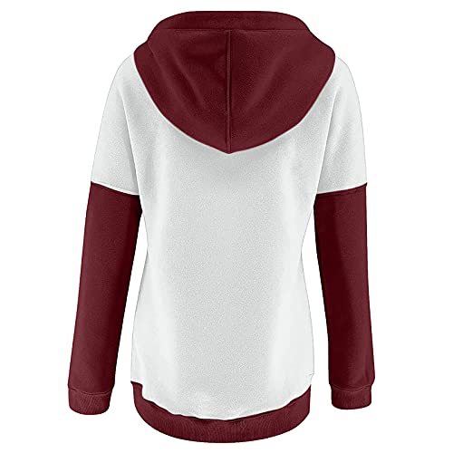Women's Color Block Hoodies Tops Long Sleeve Stripe Print Casual Drawstring Button Pullover Sweatshirt with Pocket