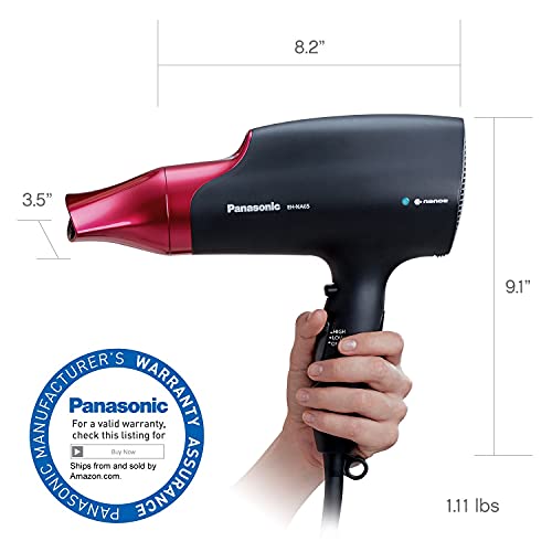 Panasonic Nanoe Hair Dryer, 1875 Watt Professional Blow Dryer for Smooth, Shiny Hair with 3 Attachments Quick Dry Nozzle, Diffuser and Concentrator Nozzle โ EH-NA65-K (Black/Pink), Black