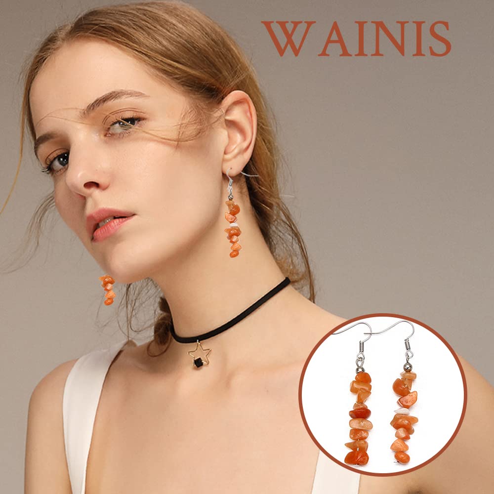 WAINIS 8 Pairs Natural Tumbled Stone Dangle Earrings for Women Colorful Crystal Dangle Drop Hook Earrings Chakra Healing Gemstone Chip Earrings Set