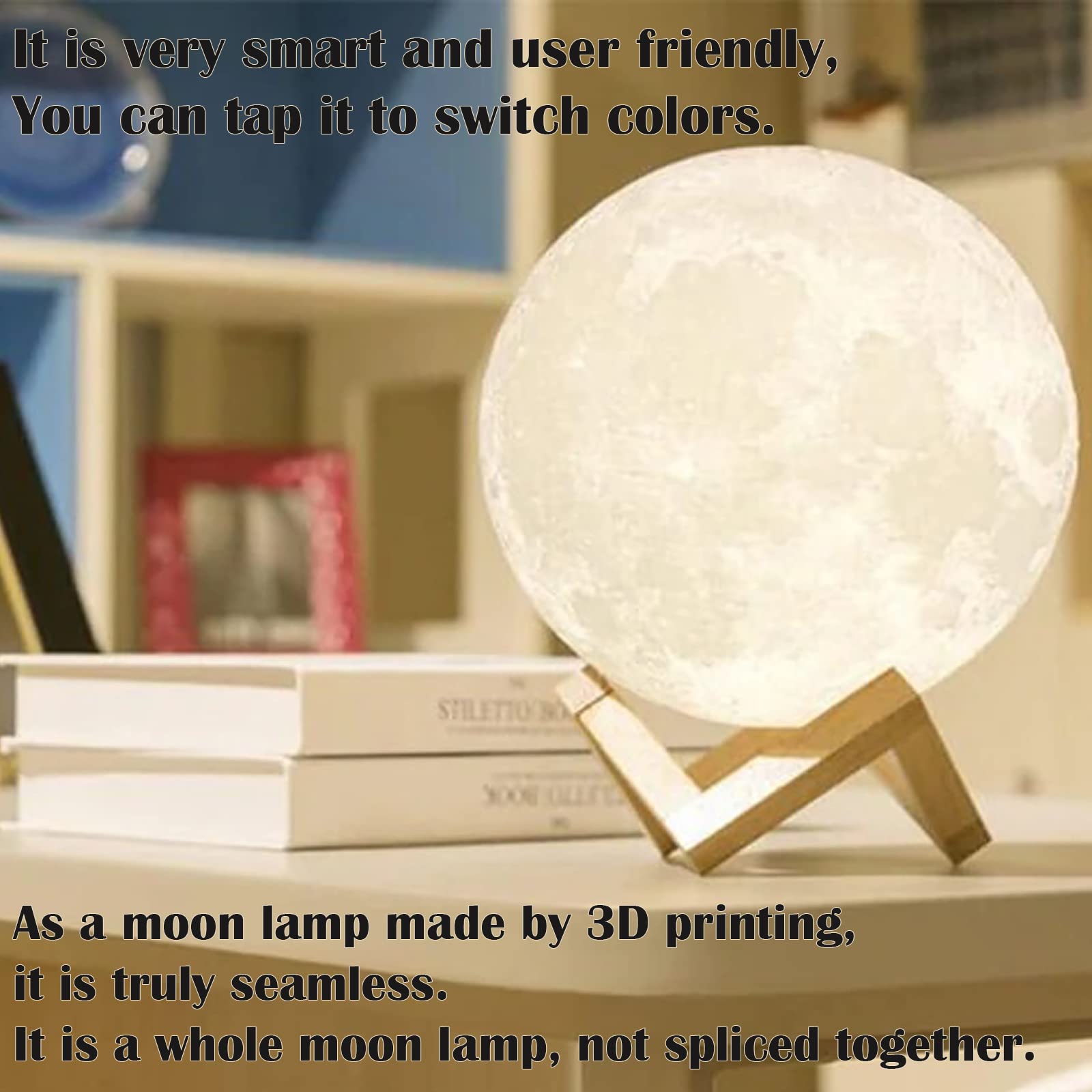 Night Light Galaxy Moon Lamp with 16 Colors LED with Stand Time Setting Touch with Remote Control and USB Rechargeable 3D Printing Moon Light Lamps for Gifts(4.8inch)