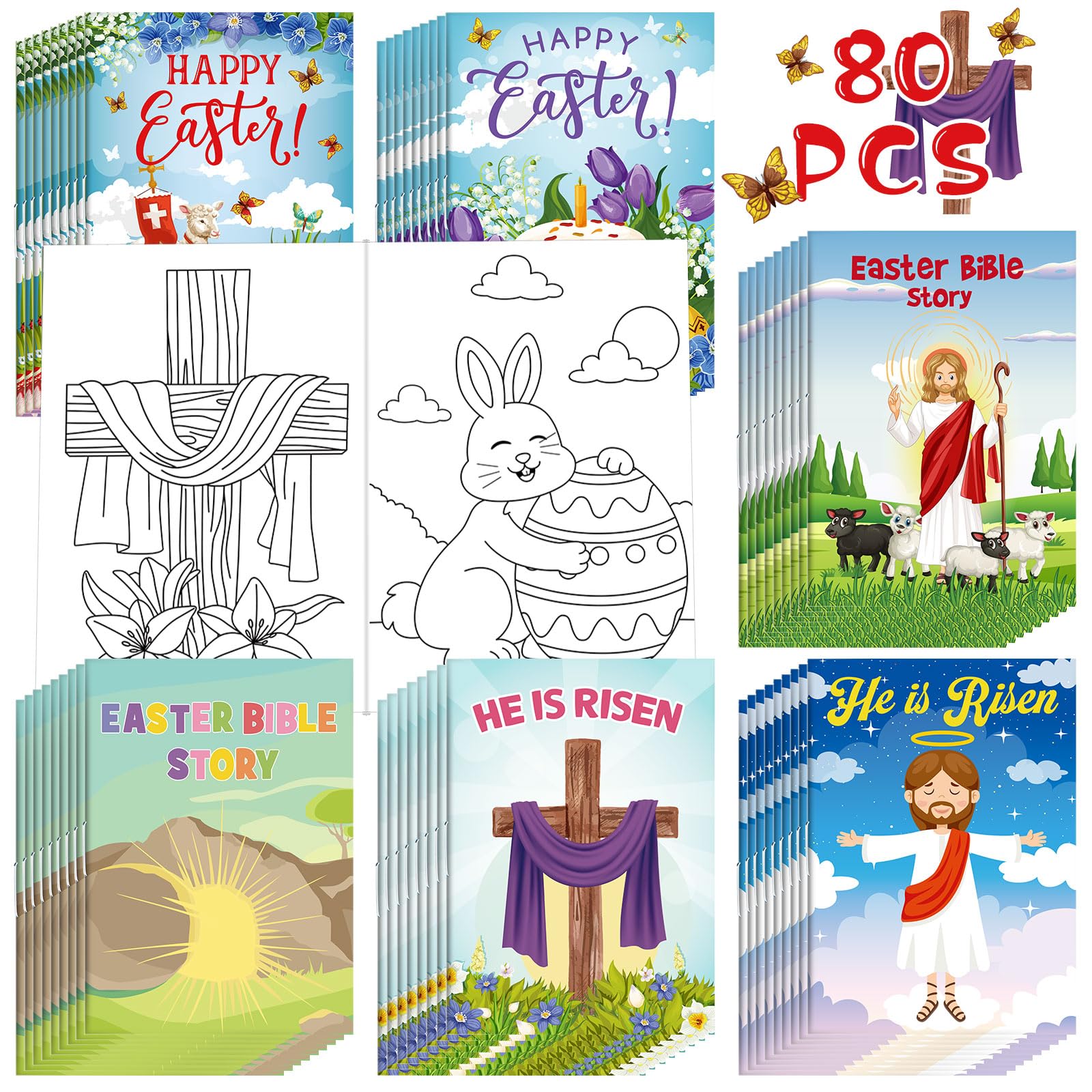 Yexiya Easter Bible Coloring Books Christian Coloring Book Bulk Bible Stories to Color Religious Coloring Books for Easter Party Favors Basket Stuffers Class Activity Supplies(40 Pcs)