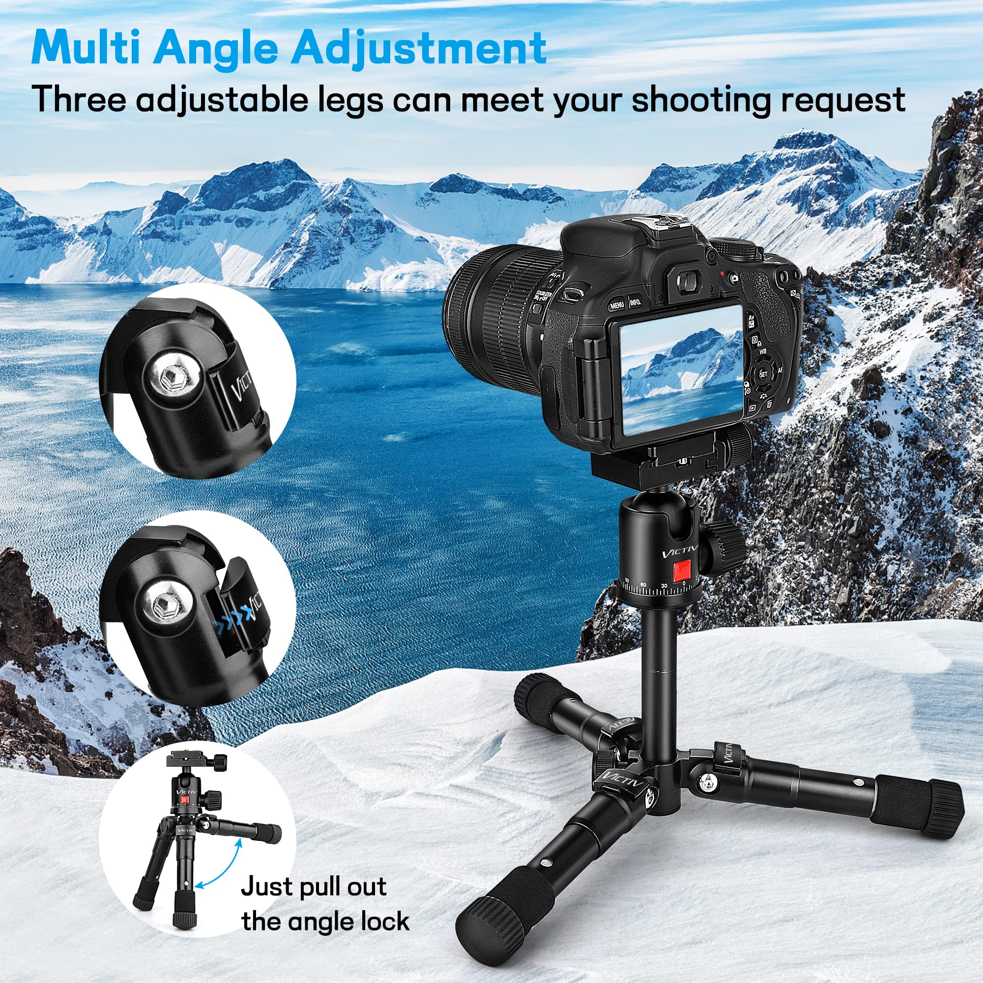 Tabletop Tripod, 20 inch Portable Desktop Mini Tripod for Camera with 360 Degree Ball Head, Aluminum Small Travel Tripod, Compatible with DSLR Camera/Video Camcorder/Cell Phone/Spotting Scope (Black)