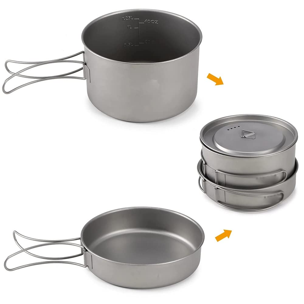 YFDM Bowls Camping Cookware Set Camping Pot Outdoor Pan Outdoor Cooking Tableware with Foldable Handles Mesh Sack