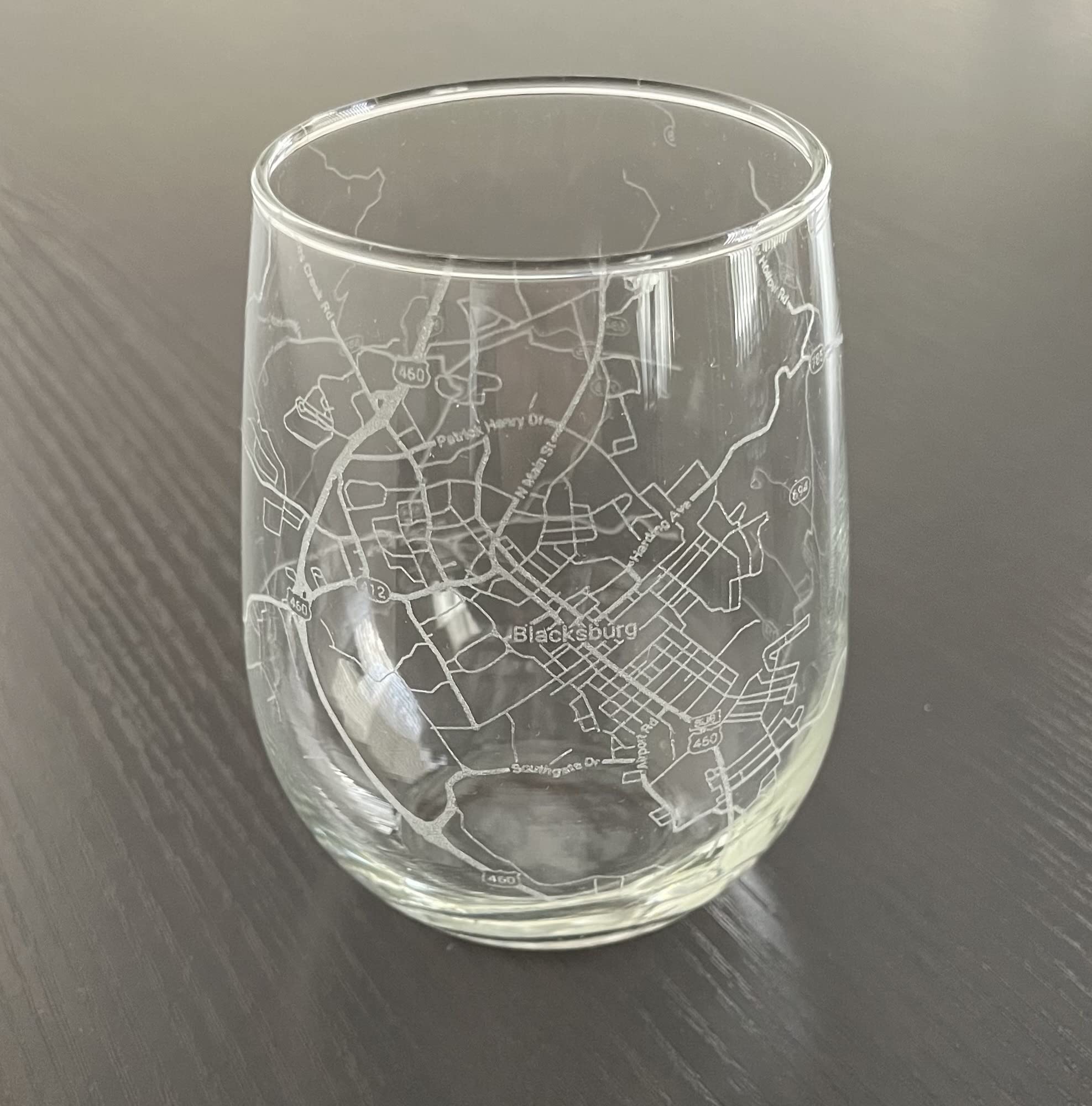 Stemless 17oz Wine Glass Urban City Map Blacksburg Virginia