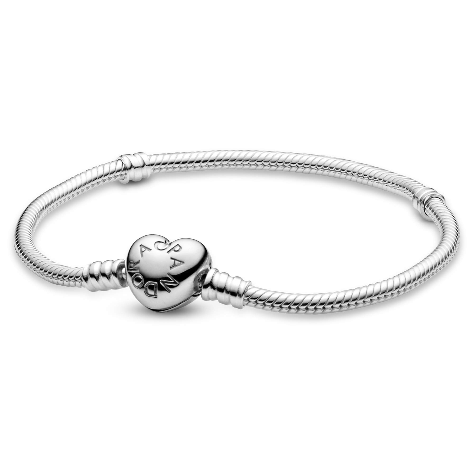 Pandora Jewelry Moments Heart Clasp Snake Chain Charm Sterling Silver Bracelet, 7.9"