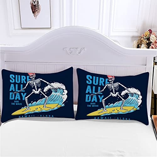 Quilt Cover Twin Size Skeleton 3D Bedding Sets Surfer Duvet Cover Breathable Hypoallergenic Stain Wrinkle Resistant Microfiber with Zipper Closure,beding Set with 2 Pillowcase