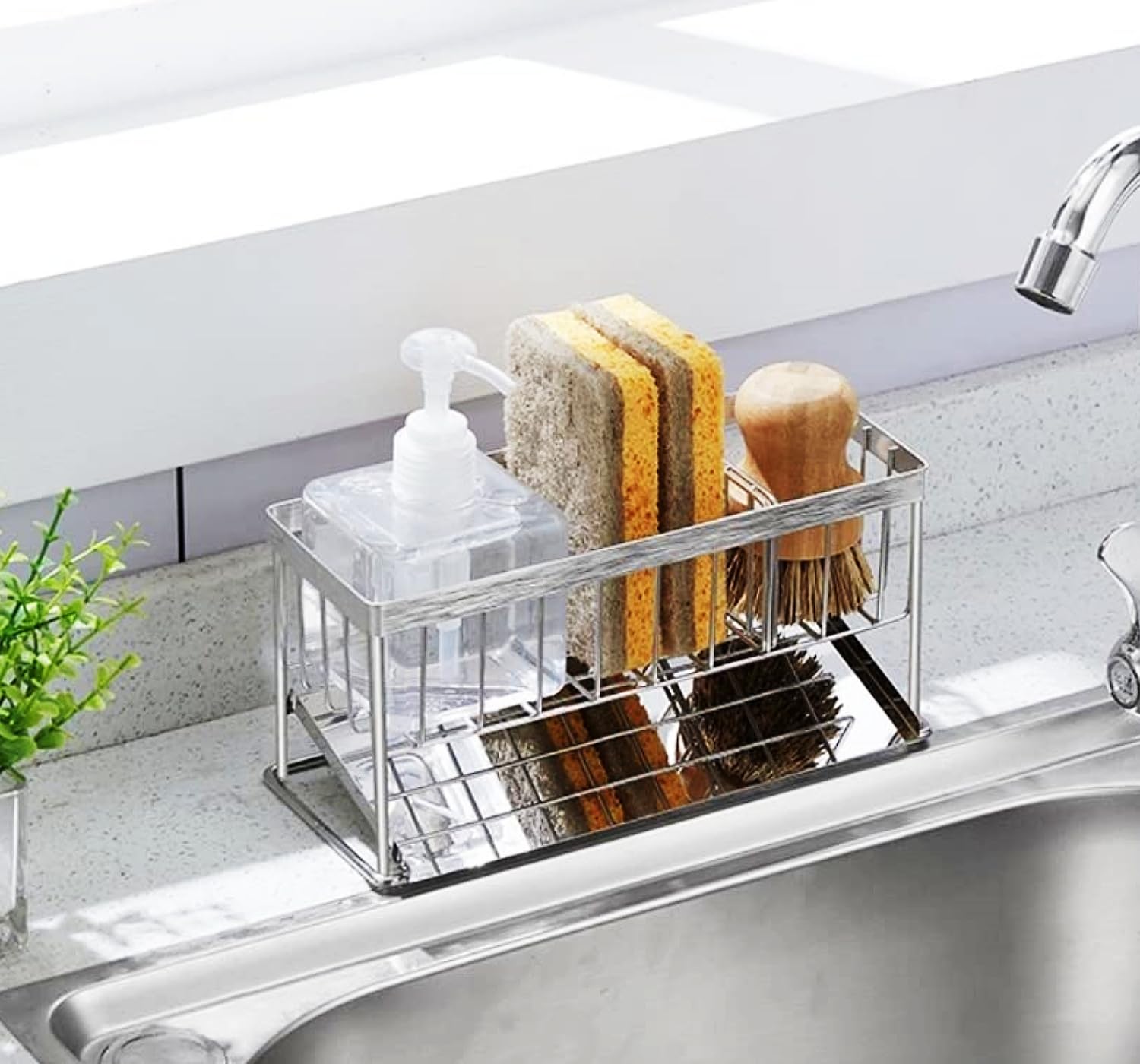 Xana Adjustable Partition Kitchen Sponge Holder for Sink,sink scrubber holder,Kitchen Sponge Holder for Dish Rags Brush Soap Scrubber,soap holder kitchen,dish soap holder