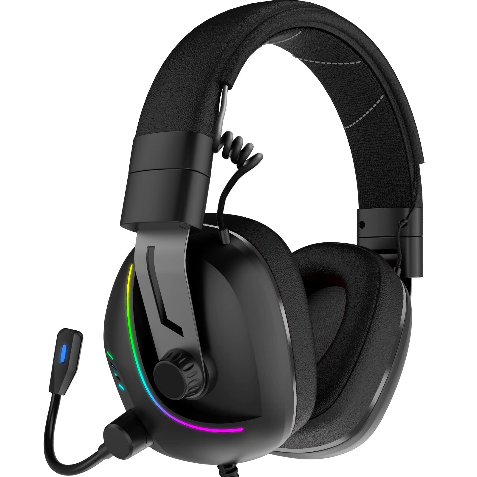 Stereo Gaming Headset with Noise Cancelling Microphone Over Ear Headphones, LED Light, Bass Surround, Soft Memory Earmuffs Portable Foldable -for PC, PS4, PS5, Xbox One, Switch (Black)