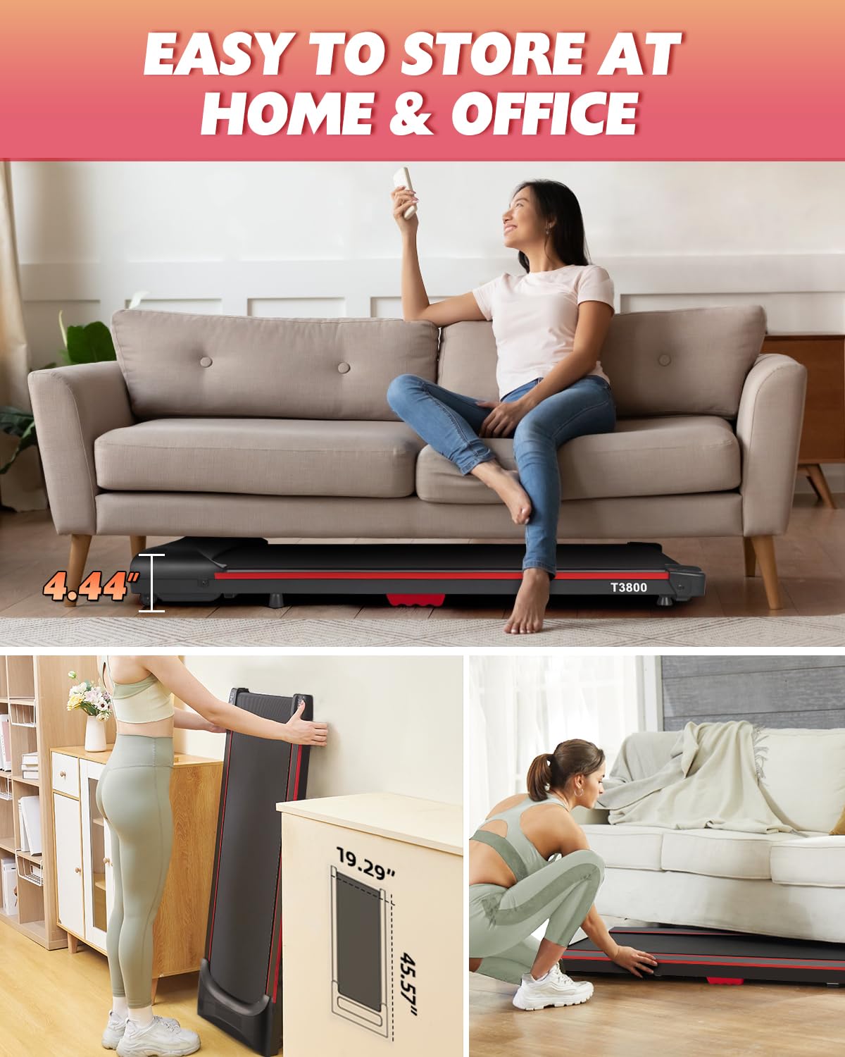 Walking Pad Treadmill with Incline,3 in 1 Under Desk Treadmill Walking Pad with Removable Desk Workstation Treadmill for Home Small Office with LED Display Wristband Remote Control