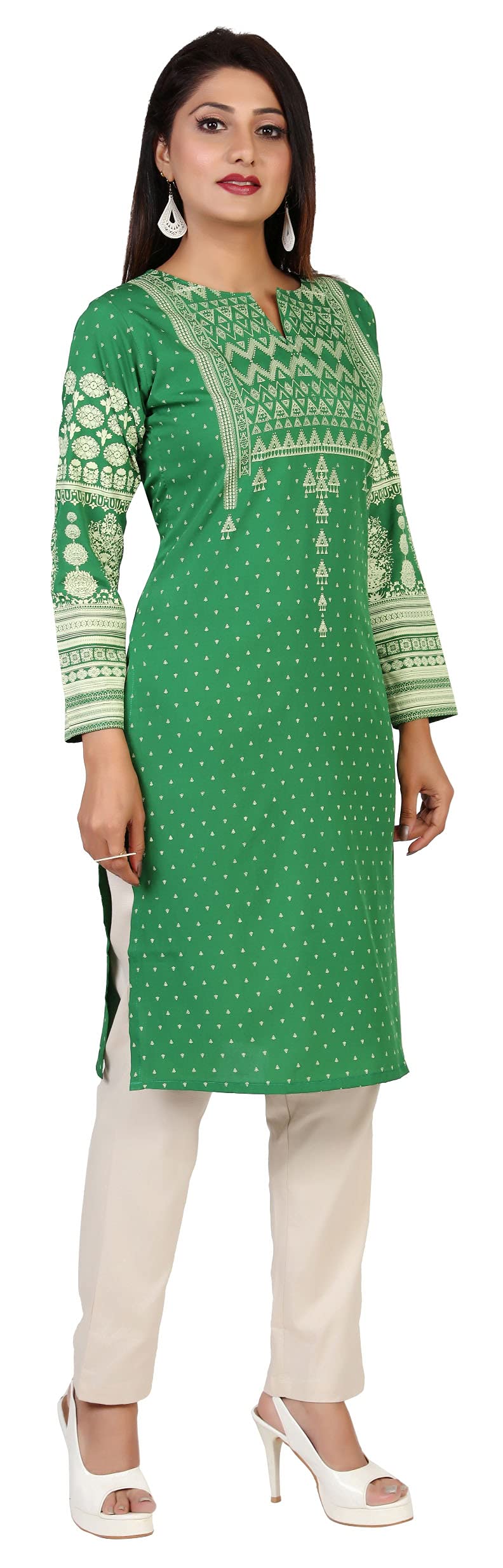 Plus Size Indian Kurtas for Women Long Kurti Tunic Tops (Green, 7XL)