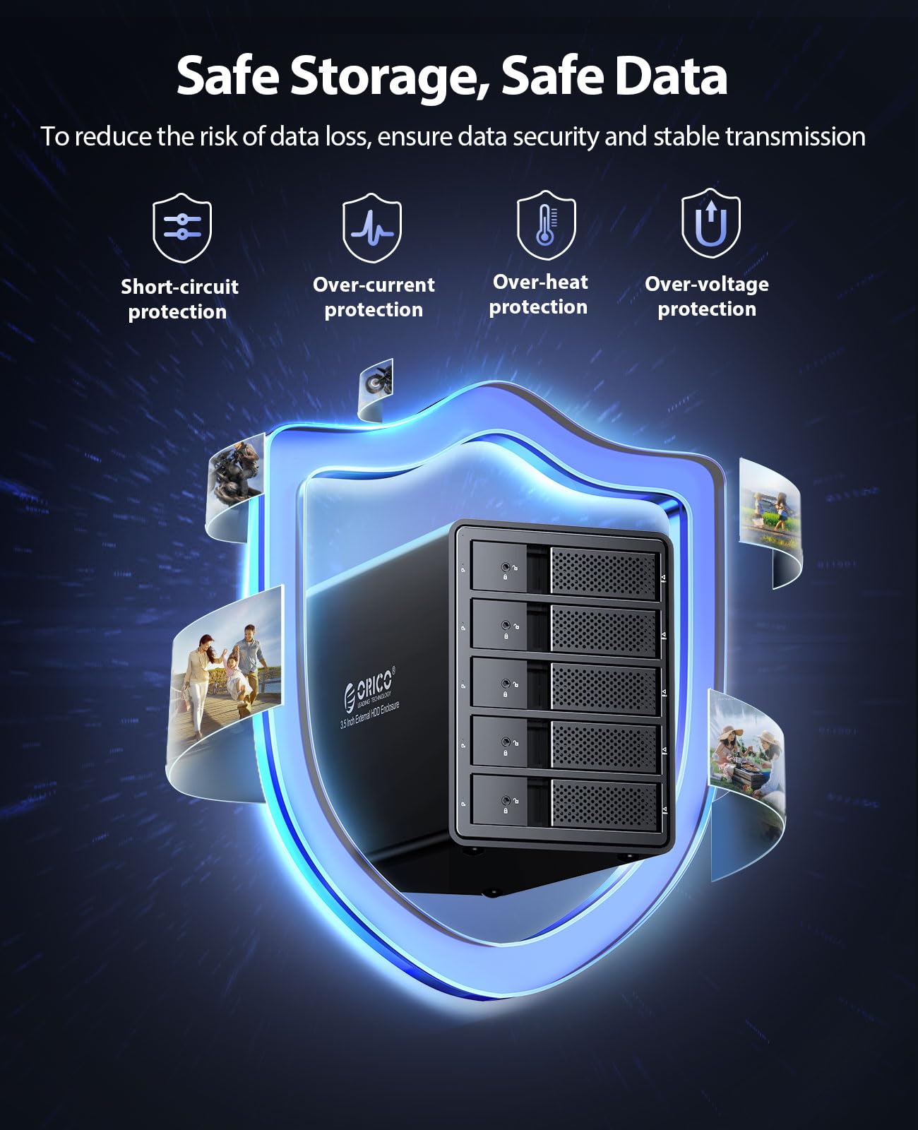 ORICO 5 Bay Raid Hard Drive Enclosure Aluminum USB 3.0 to SATA Hard Drive Tray Less Docking Station Max Up to 100TB Support RAID 0/1/3/5/10/JBOD Single Mode, Designed with Safety Lock-9558RU3