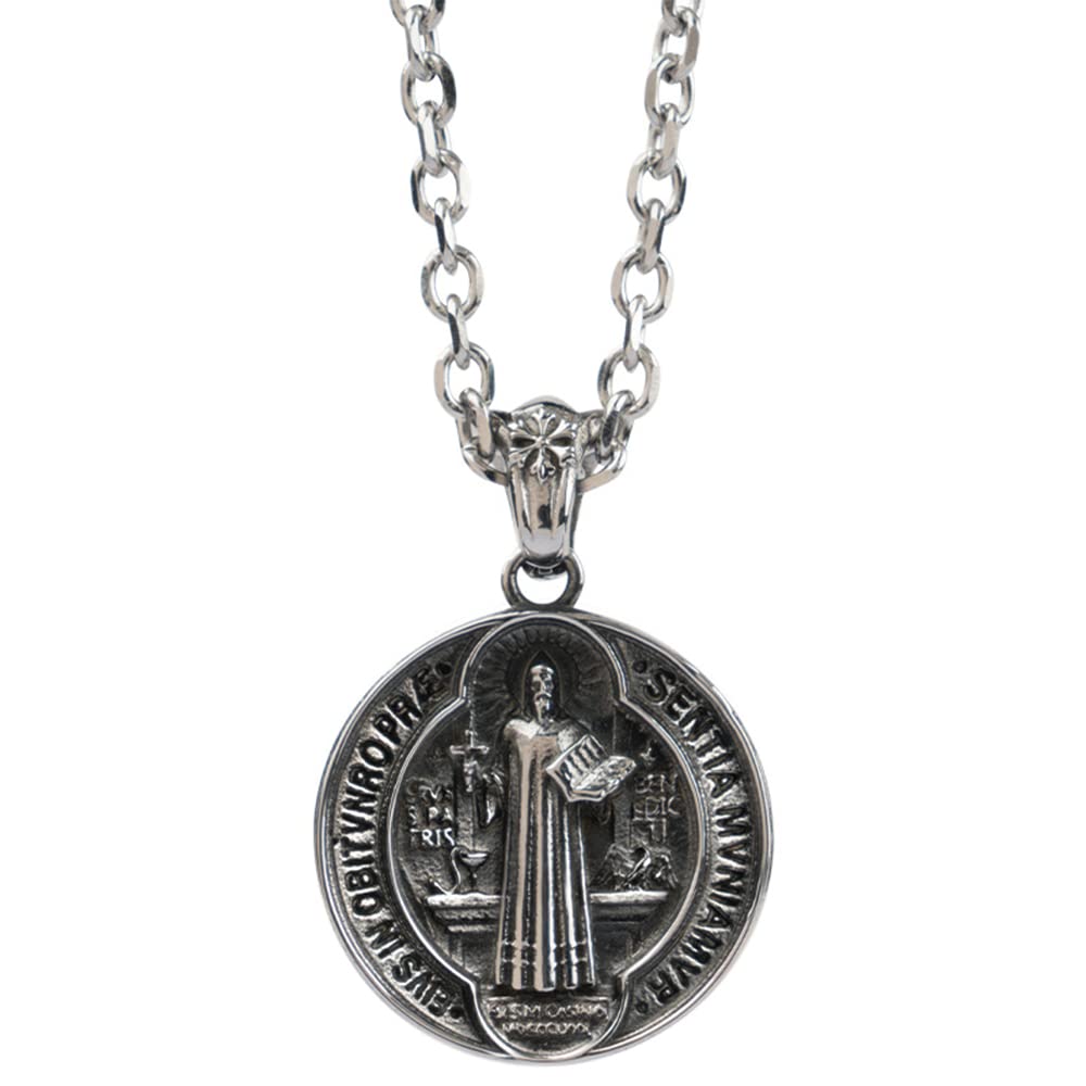 WHLHMK Gothic Men's St Benedict Necklace (Golden), Stainless Steel, No Gemstone
