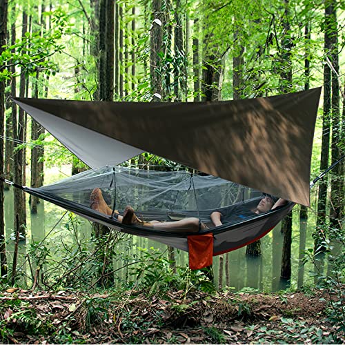 Sotech Camping Hammock with Bug Net and Rainfly, Waterproof Tree Hammock Tent 2 Person, Portable Hammock Set with Tree Straps for Indoor, Outdoor Hiking, Travel, Backpacking, Max Load 660lbs, Orange