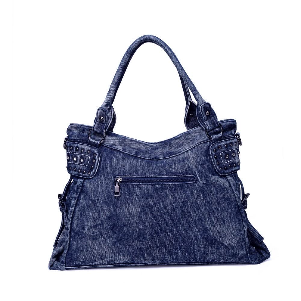 Women's Denim Casual Hobo Bag - Distressed Jeans Large-capacity Shoulder Bags for Daily Use Office Travel (Blue)