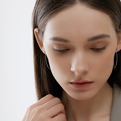 Sterling Silver Elliptical Threader Pull Through Hoop Earrings,Unique Personalized Handmade Oval Leaf-shaped Earrings Hypoallergenic for Women