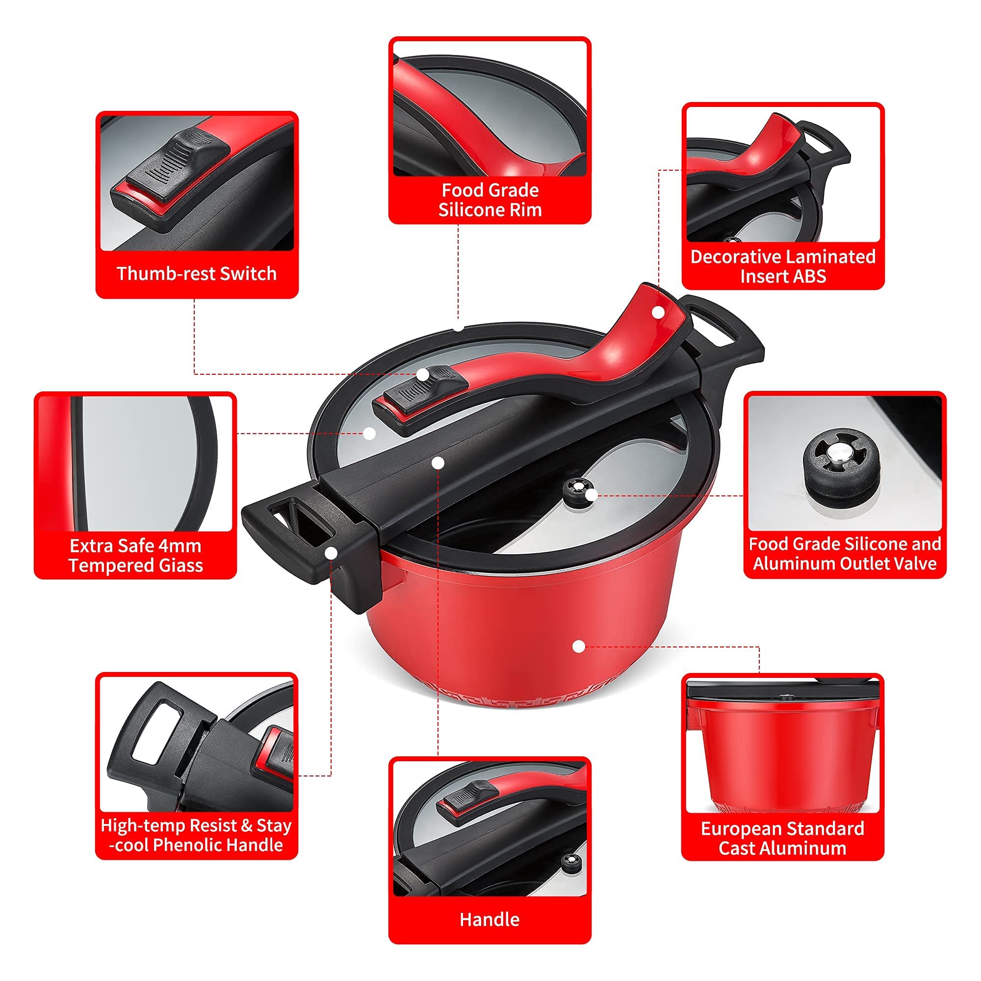 swiflon 5.8 Quart Nonstick Cast Aluminum Stock Pot, Cooking Pot with Easy Lock Low Pressure Lid, with Stainless Induction Base