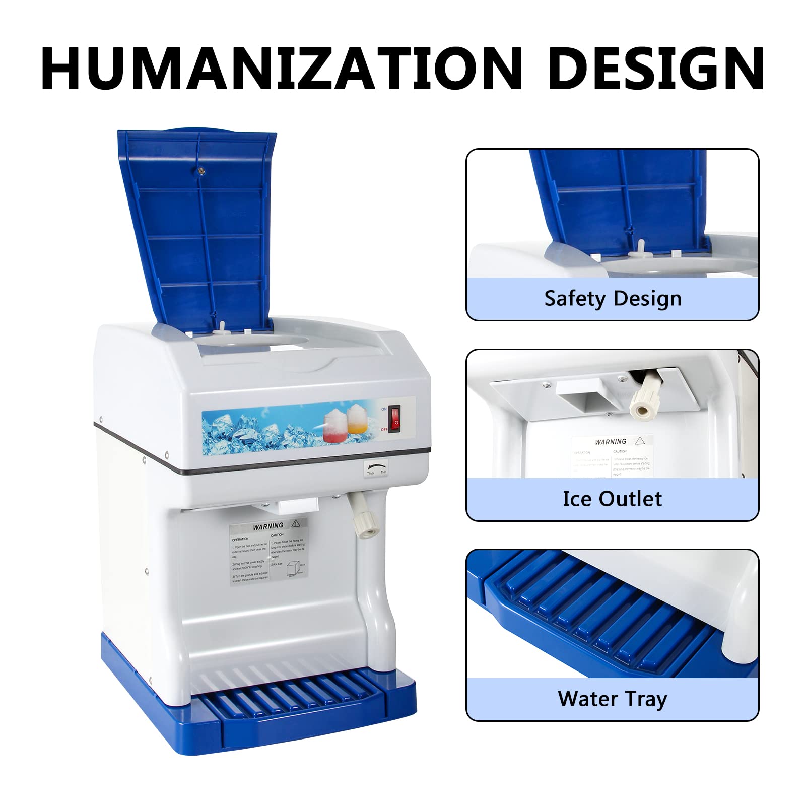 TECSPACE 110V Electric Shaved Ice Machine, 180W Ice Crusher Shaver 529.2 lbs/hr Professional Snow Cone Maker Machine for Home and Commercial Use