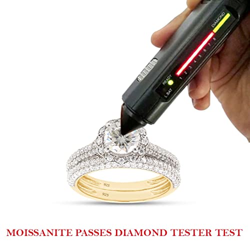 SAVEARTH DIAMONDS 1 1/2 ct. t.w Center 6MM Round Cut Lab Created Moissanite Diamond Double Halo Bridal Set Ring in 14k Yellow Gold Over Sterling Silver (VVS1 Clarity, 1.50 Cttw)-8.5