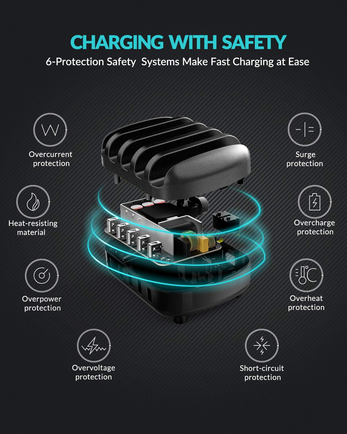ORICO USB Charging Station 5-Port Fast Charging Dock for Multiple Devices, Smart Charger Organizer with 5 Short Charger Cables Compatible for Apple iPad iPhone Android (5 Charging Cables Included)
