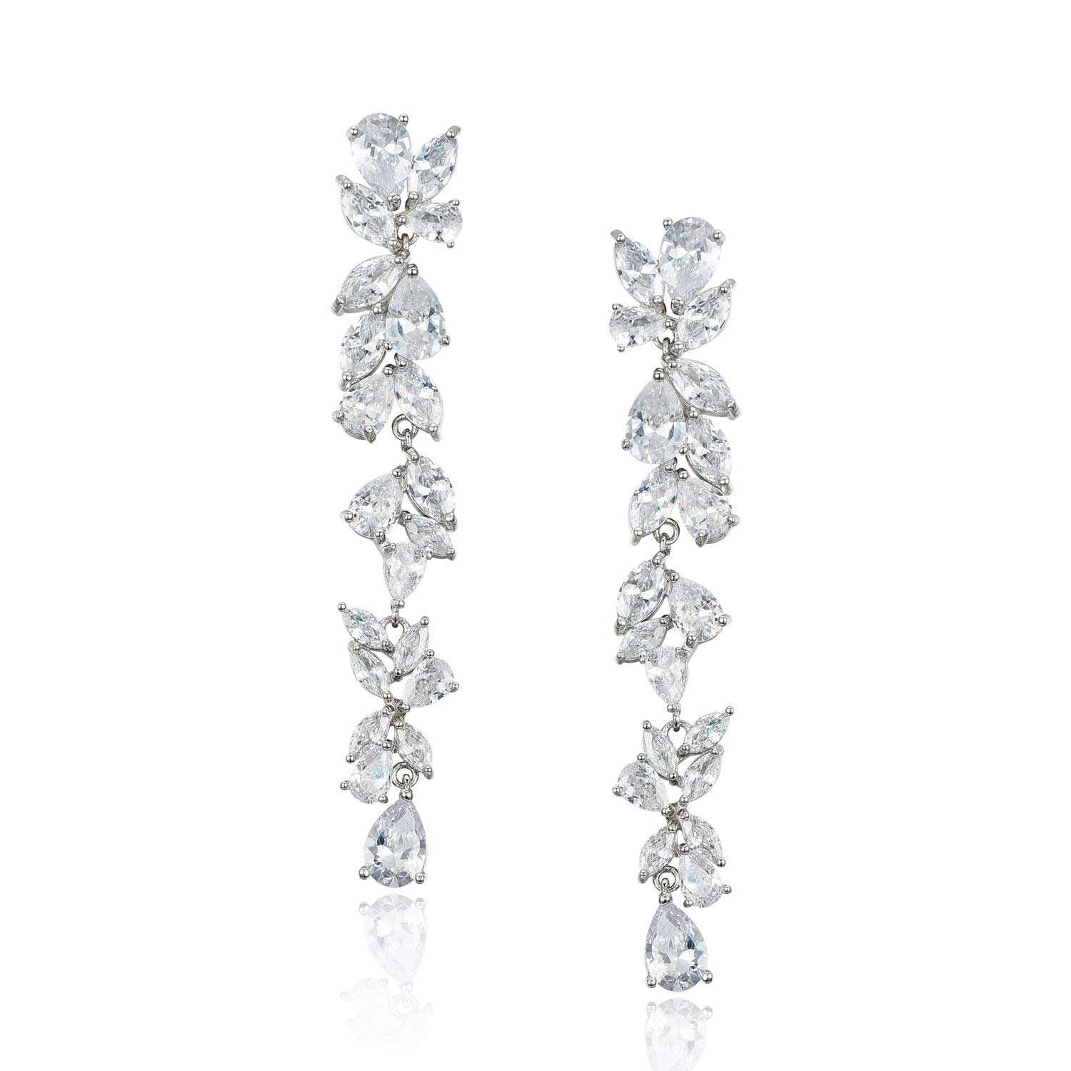 SWEETV Cubic Zirconia Bridal Earrings for Women Brides, Silver Crystal Chandelier Wedding Drop Earrings for Prom or Pageant