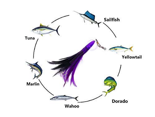 Sanhu 6 Inch Rigged Tuna Feathers Purple Black Zucchini Red White 3 Pieces