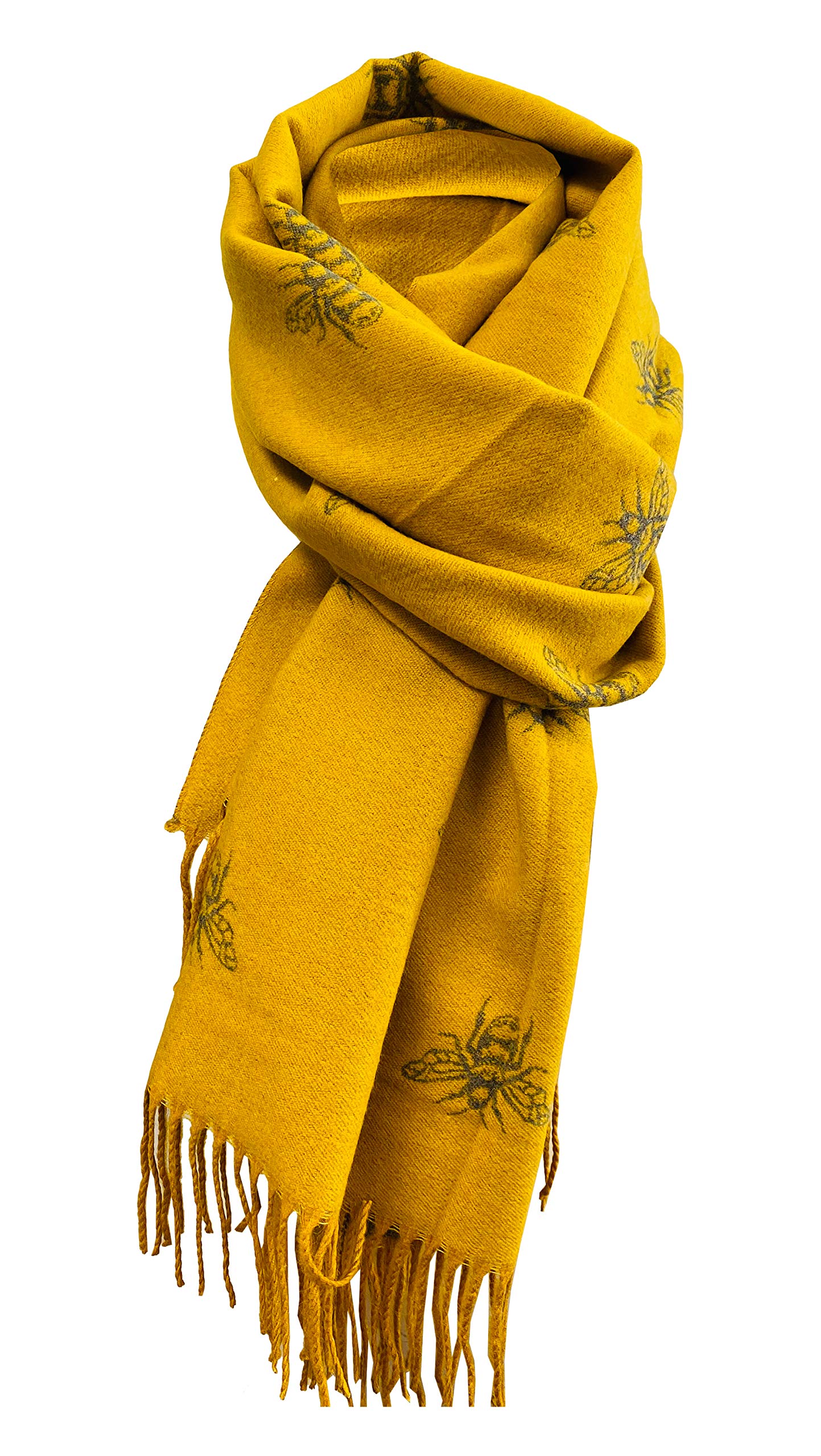 Tibet BUMBLE BEES SUPER SOFT MUSTERD SCARF WITH BEAUTIFUL TASSELS REVERS ABLE SOFT AND WARM SCARF, Yellow