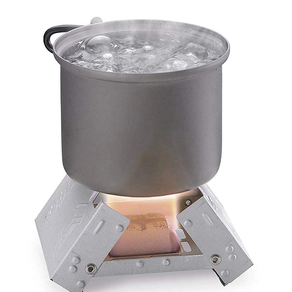 Pakiz Camping Stove Set | Pocket Stove with Folding Stove Windscreen and Mess Tin, Working with Solid Fuel Tablets for Backpacking, Camping, Hunting, Emergency Cooking and Outdoor Survival (Stove plus