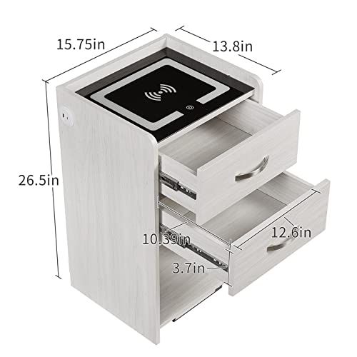 OLD CAPTAIN Nightstand with Wireless Charging Station, Smart Bedside Tables with Drawers and Open Storage Shelf for Bedrooms (White Wood Grain) … … …