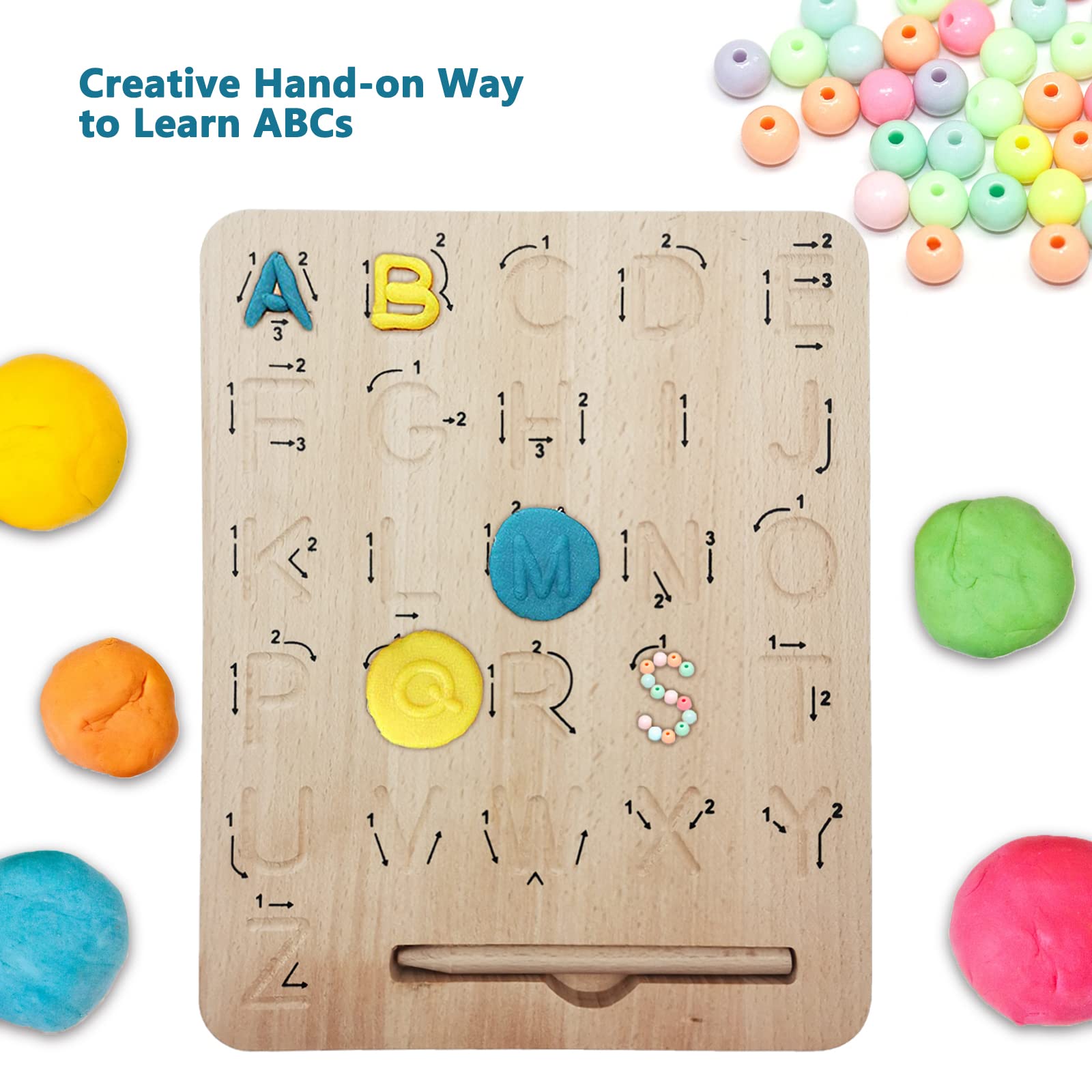 YGFRSTO Wooden Letters Practicing Board Double-Sided Alphabet Tracing Tool Learning to Write ABC Educational Toy Game Fine Motor Gift for Preschool 3 4 5 Years Old Kids