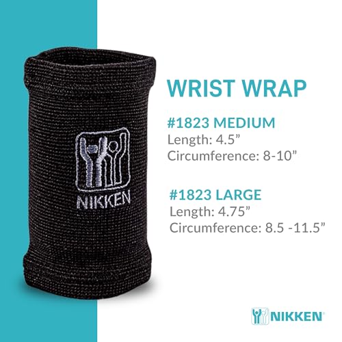 Nikken KenkoThermĀ® Wrist Wrap Medium 1825 Black - Thin Ceramic Reflective Fibers that reflects heat from your body to provide a gentle warming effect for tired or tight muscles Weightlifting , Boxing - Support Wrap - Compression, Support
