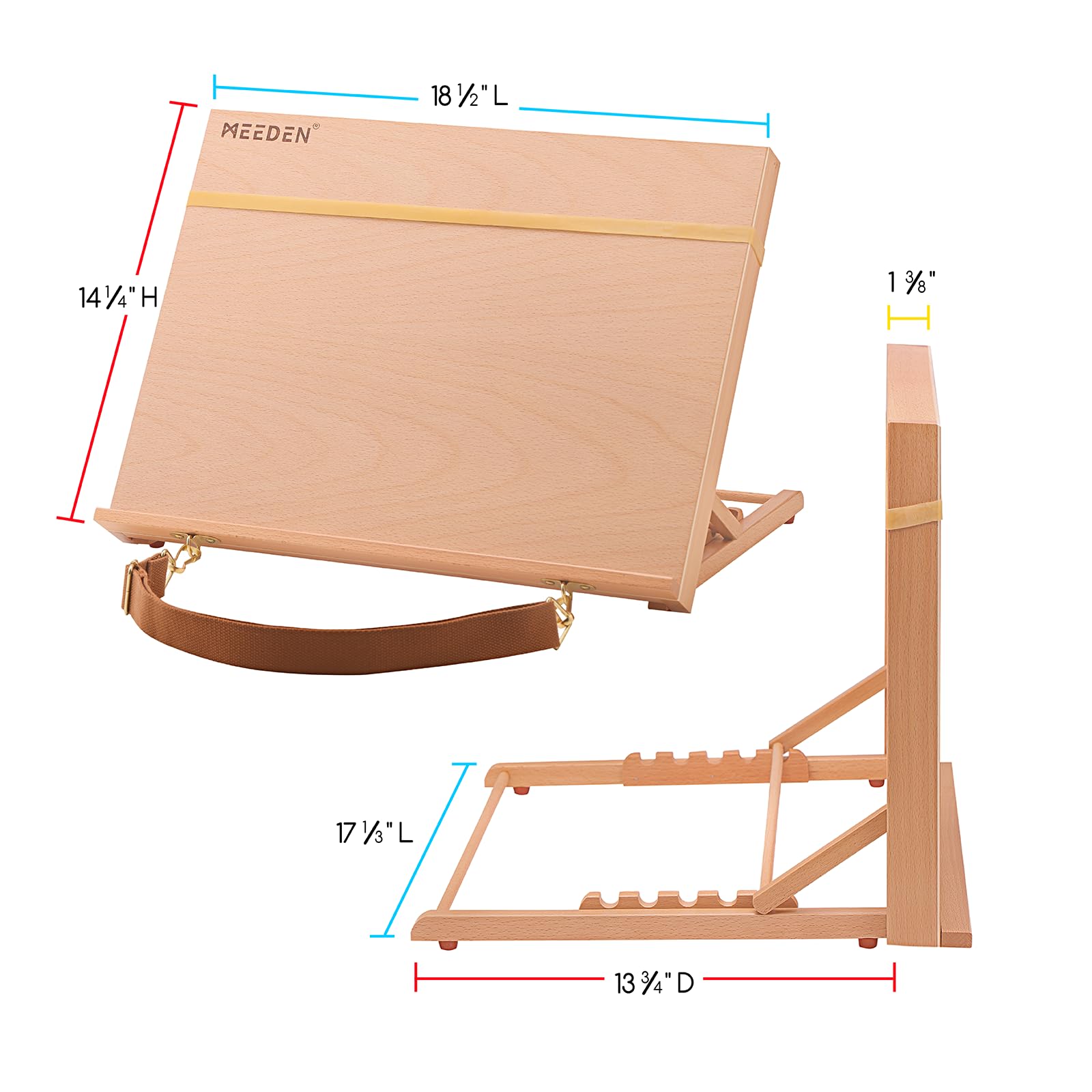 Portable & Adjustable Wood Sketching Board - ATWORTH Wood Desktop Easel Tabletop Easel, 18½" x 14¼"