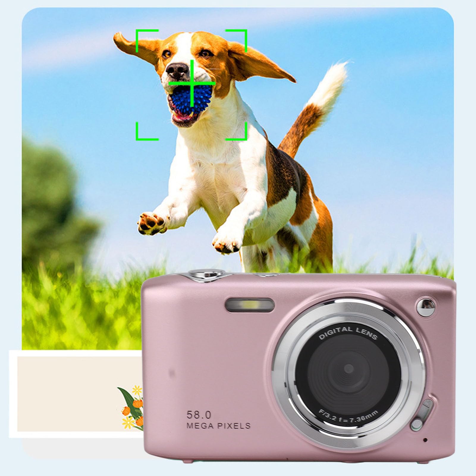 Teens Small Camera, 58MP Slim and Lightweight Automatic Beauty Mode 4K Digital Camera Automatic Exposure Autofocus for Travel (Pink)