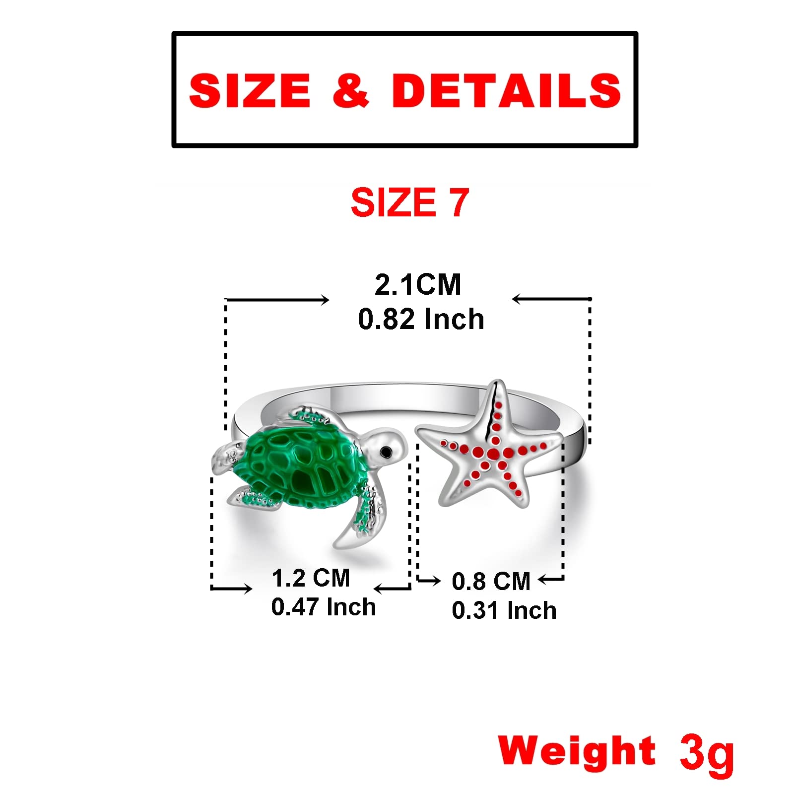 YKYLHSYXR Women's Adorable Green Sea-Turtle Red-Starfish Jewelry