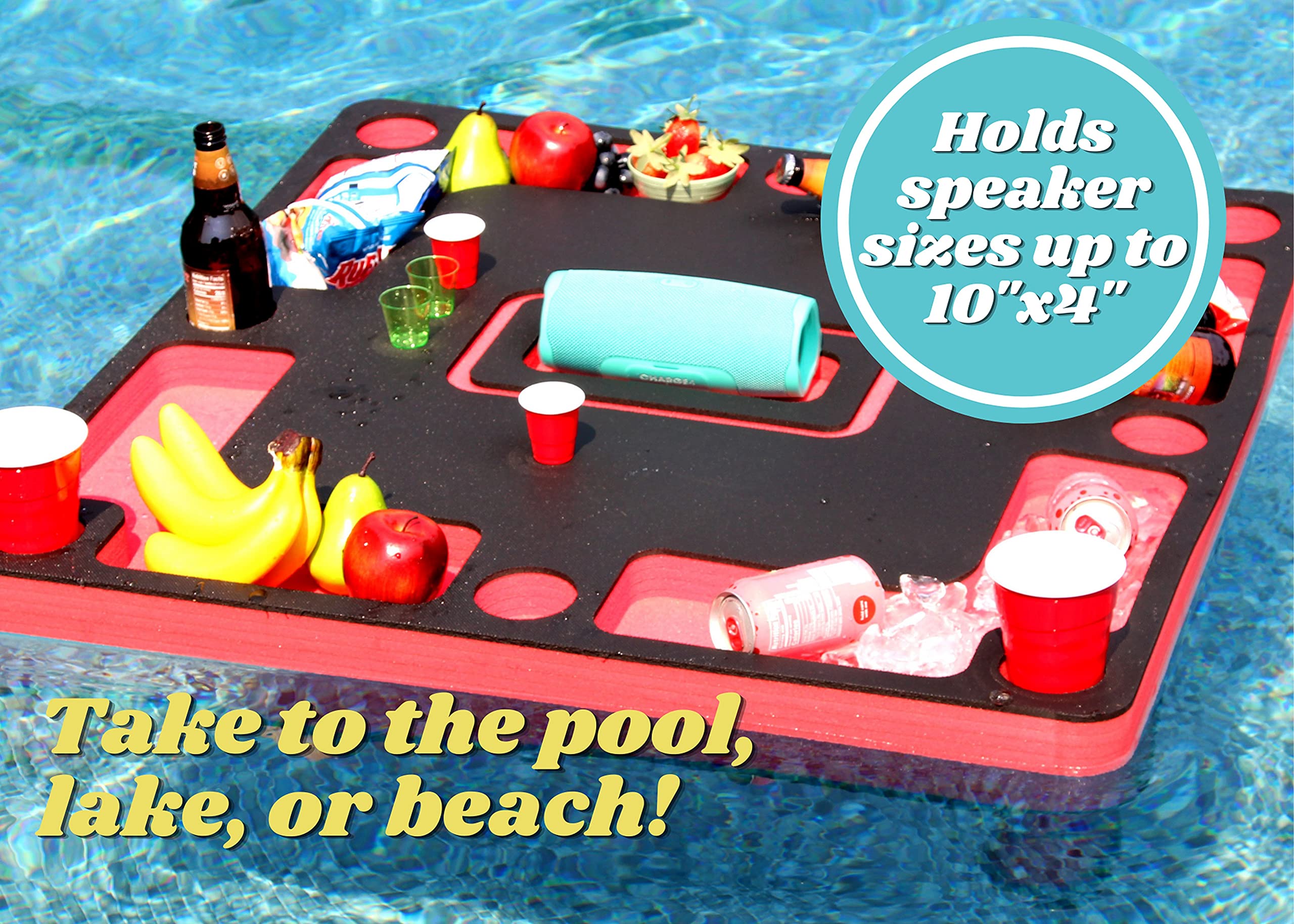 Polar Whale Floating Waterproof Red Black Speaker Table Party Tray Drink Holders for Swimming Pool or Beach Float Durable Foam UV Resistant Compatible with JBL Bluetooth Charge FLIP and More 36 Inch