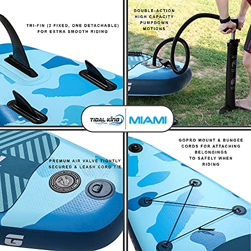 Tidal King Miami 10' 6" Stand Up Paddle Board ISUP - with Adjustable Paddle, Top Accessories - Pump, Leash & Backpack - Standard SUP or Kayak Kit Options (SUP/Kayak)