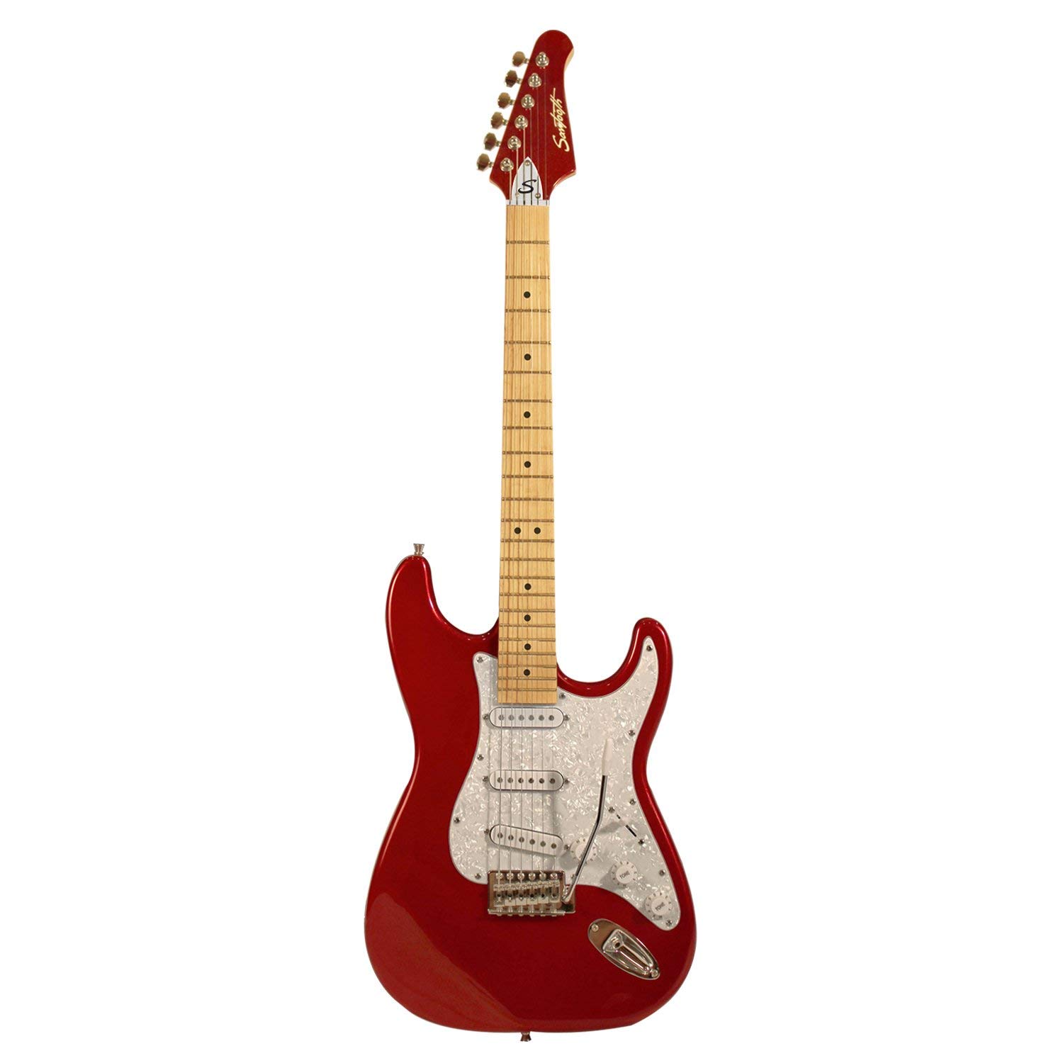 Sawtooth 6 String Electric Guitar Pack, Candy Apple Red, Right Handed (ST-ES-CARP-TRAVEL)