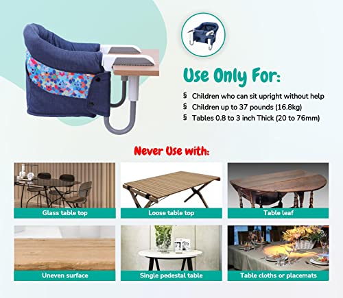 zeepops Hook On Table High Chair with Tray for Babies and Toddlers, Clip On Table Chair Portable, Fold-Flat Compact for Home, Dining Out and Travel (Denim Garden)