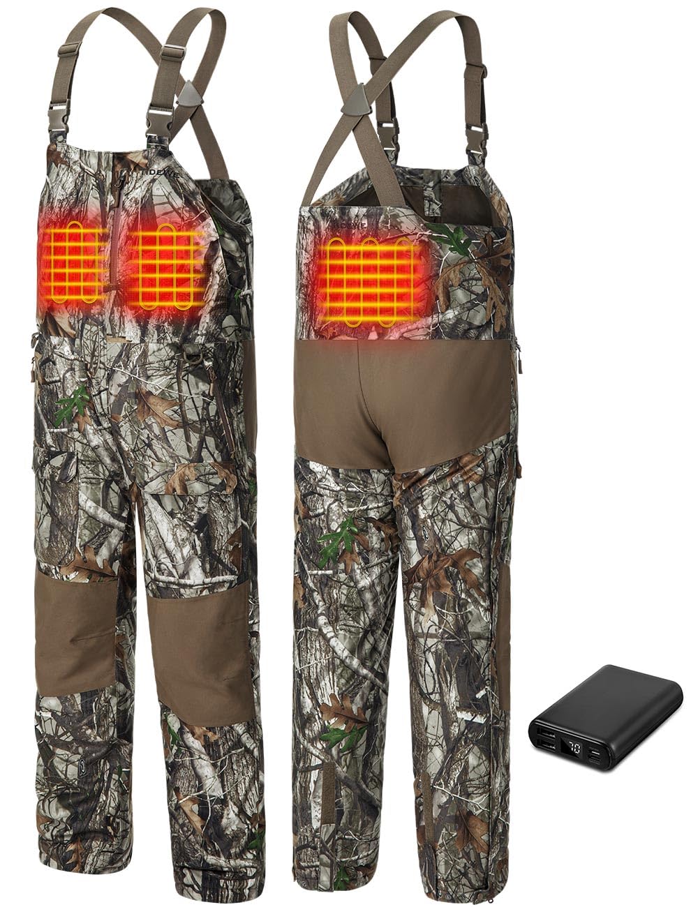 TIDEWE Hunting Bibs Heated with Battery, Insulated Fishing Bibs (Gray Size L)