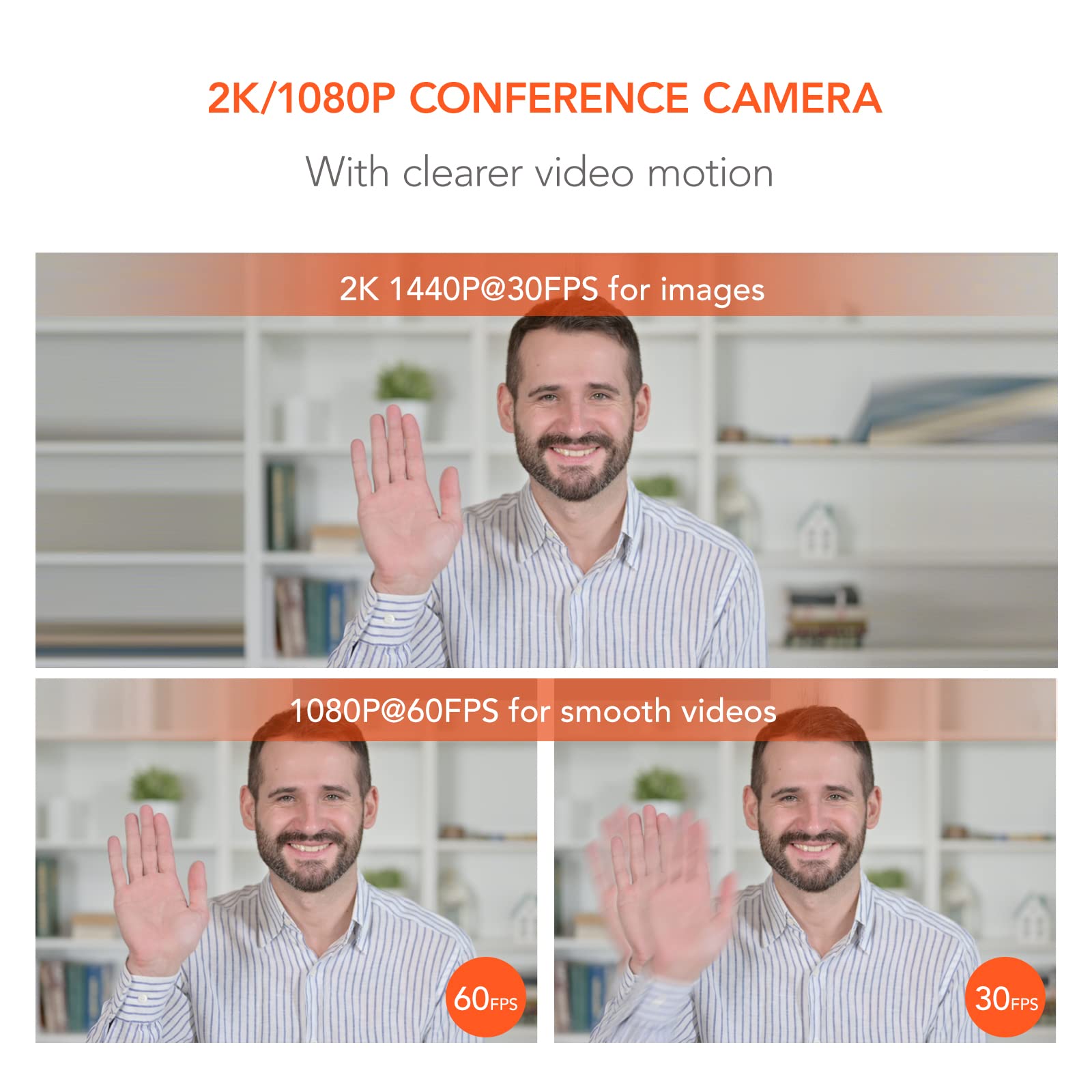 NUROUM V15-AFL 2K Webcam for Streaming, 1080p 60FPS AutoFocus Web Camera with Adjustable Fill Light and Privacy Cover, 75°FOV Dual Microphone USB FHD Computer Camera, Plug and Play