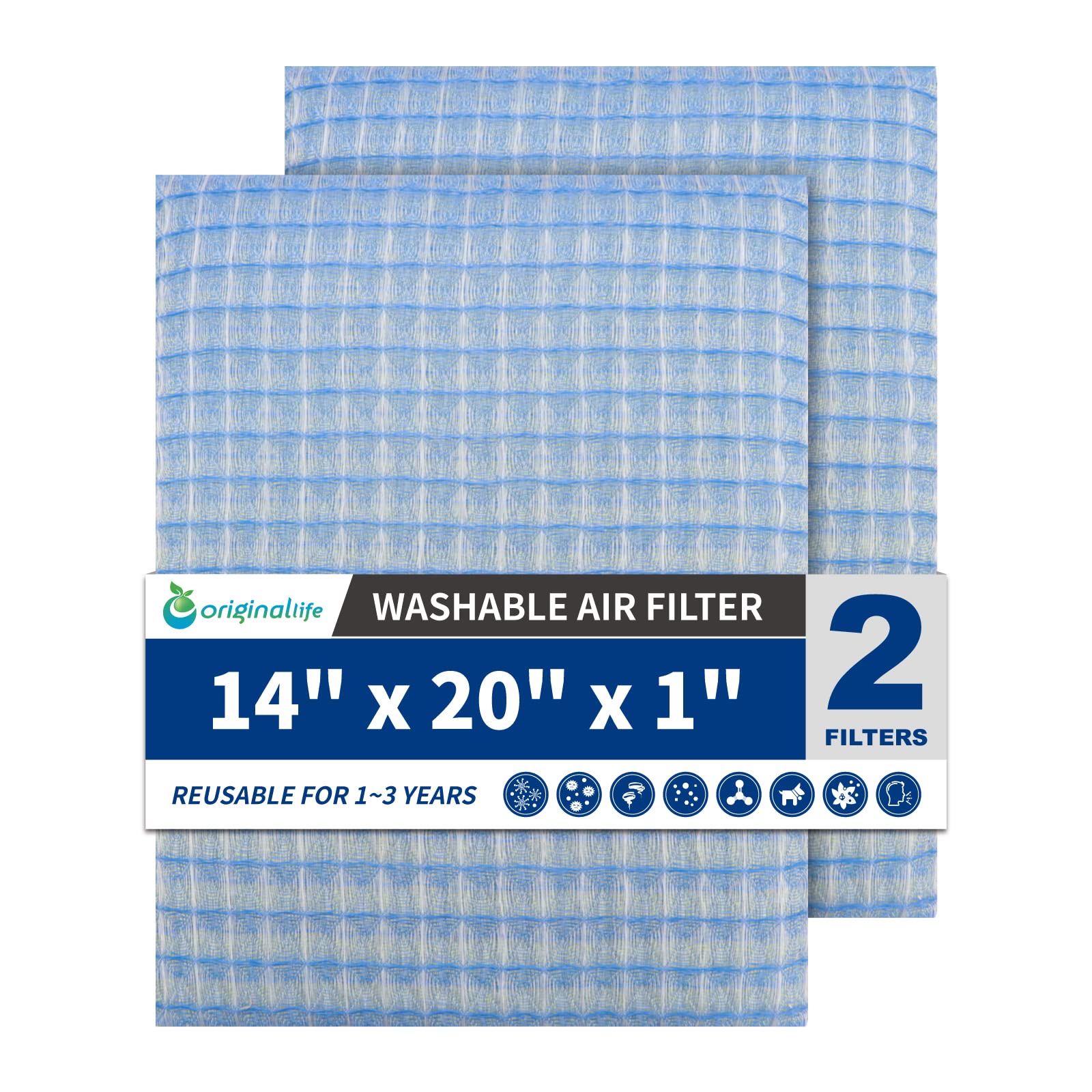 Originallife Washable Reusable HVAC | AC | Air Conditioner | Furnace Air Filter Replacement 14x20x1 MERV 8, 2-pack