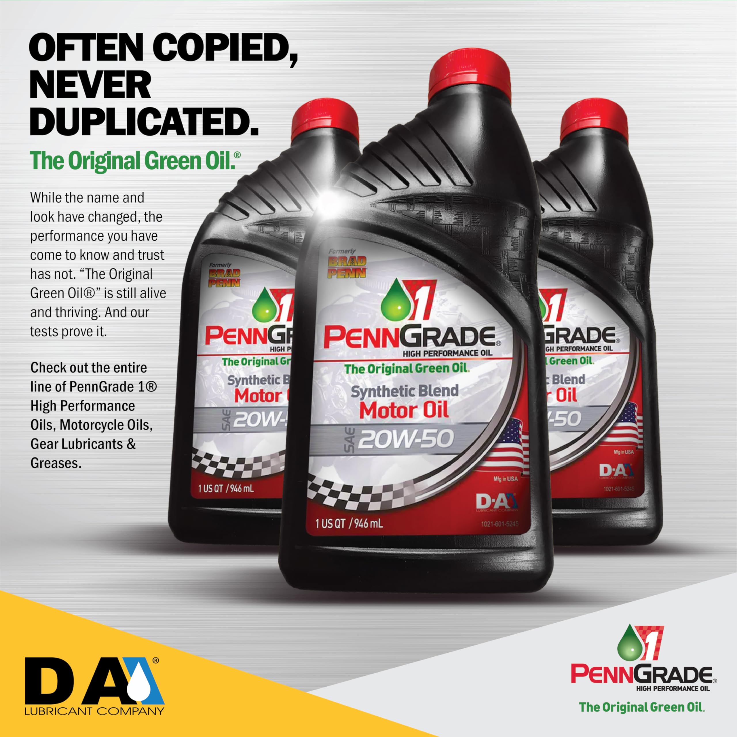 PENN GRADE 1, 71196, Synthetic Blend High Performance Oil SAE 20W-50, 1 Quart (12 Pack)