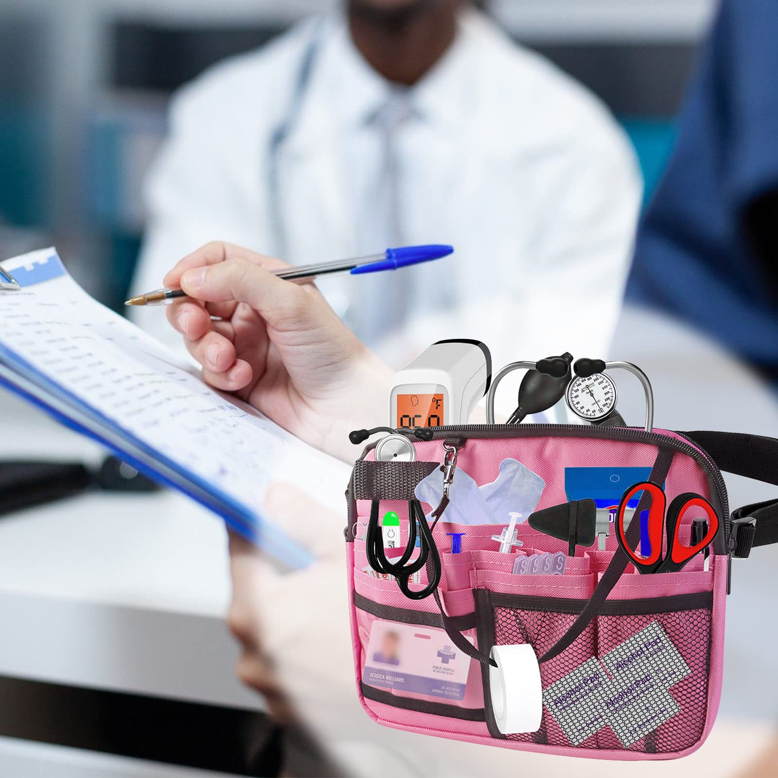 Nurse Fanny Pack for Women,qozabualy Utility Belt Bag Multi Compartment with Medical Tool Pockets, Nurse Accessories for Work & Nursing School Essentials(Pink)
