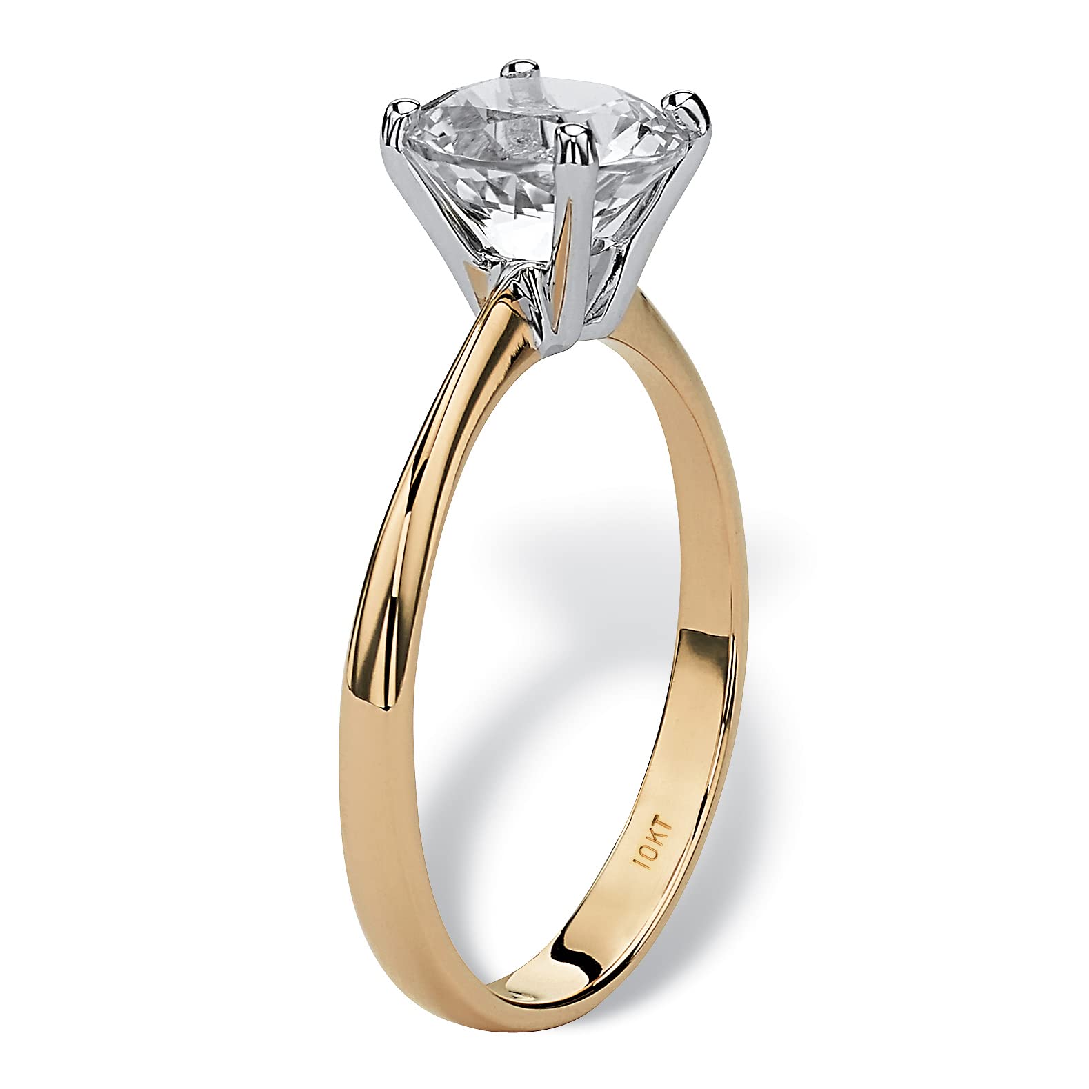 PalmBeach 10K Yellow Gold Round Genuine White Topaz Solitaire Engagement Ring Sizes 6-10 Size 7