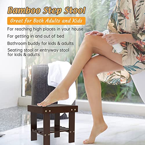 Wooden Step Stool for Kids Adults Small Wood Shower Foot Rest Stool Shaving Legs Potty Stool for Bathroom Sink Bed Kitchen Walnut