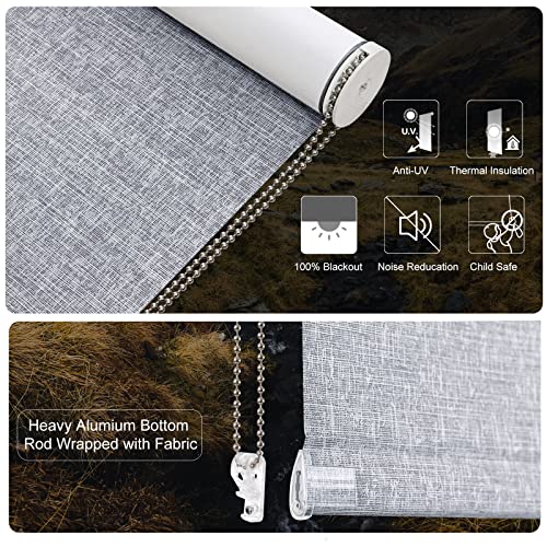 Persilux 100% Blackout Roller Shades Blinds for Windows (25''W x 72''H, Grey) Striped Jacquard Thermal Insulated Fabric UV Protection Privacy Window Blinds for Living Room, Easy to Install