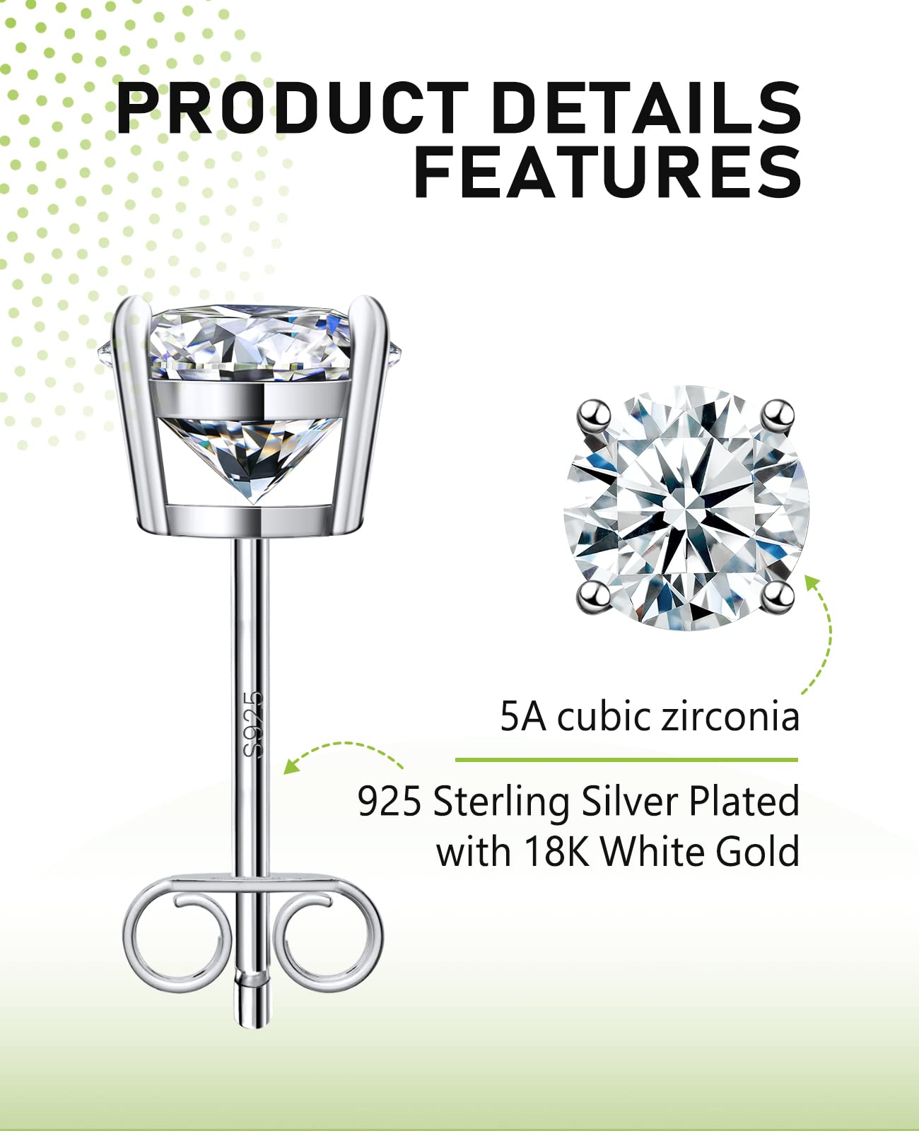 Stud Earrings for Women Men, COMOSO 5A Diamond Cubic Zirconia Round Cut Lab Created Diamond Earrings Promise Birthday Christmas Gift