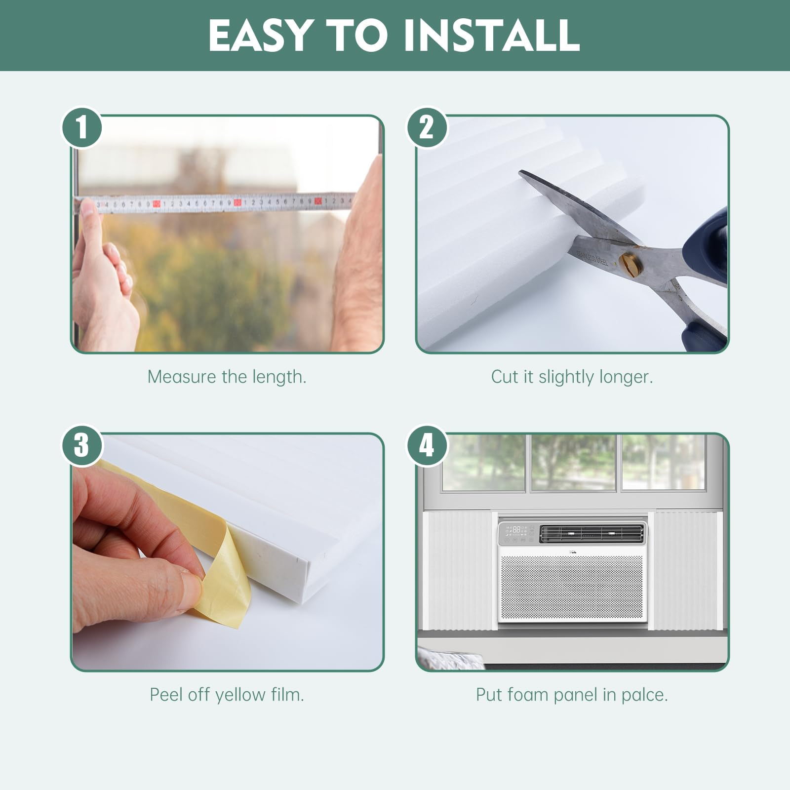 ZENGSHI LIFE MUSEUM Window Air Conditioner,Side Insulated Foam Panel, Summer/Winter Heat and Draft Insulating,Two-Piece Panels Window Seal,with 4 Pressure Strips (White) (White)